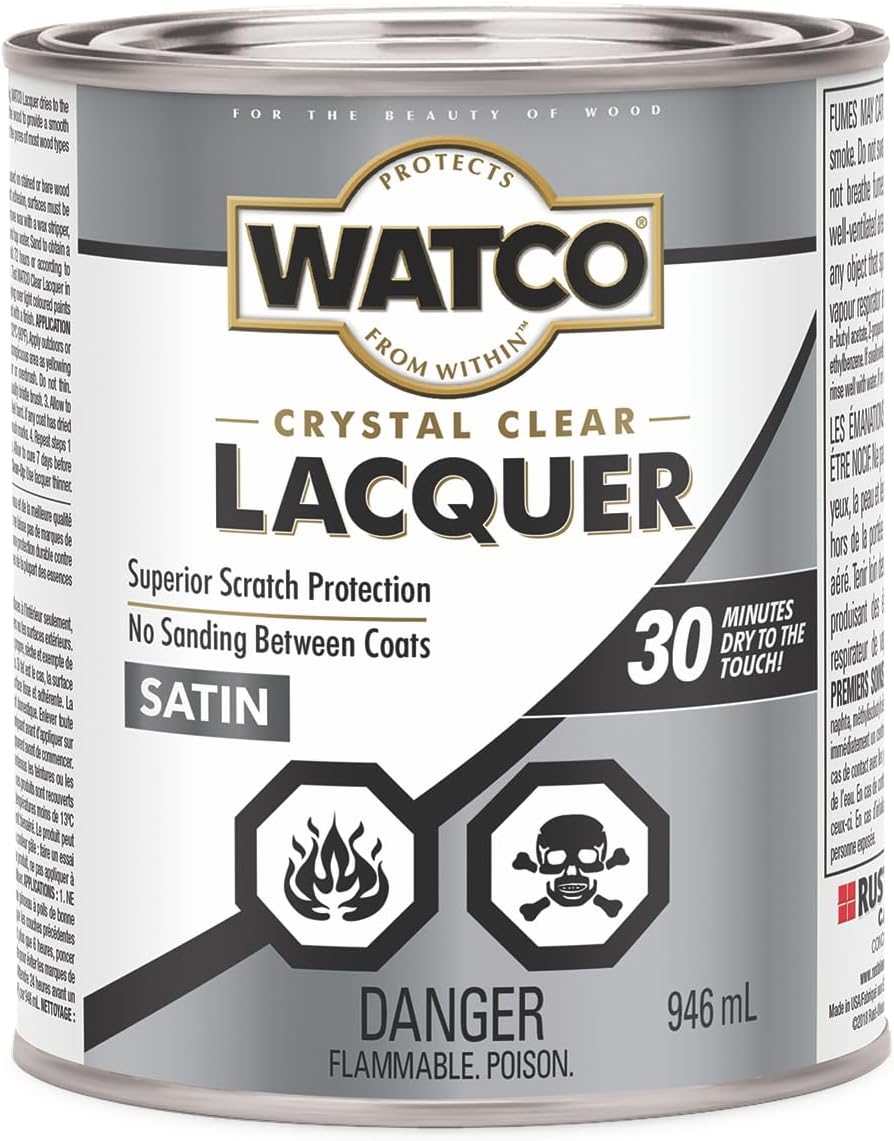 Watco 63241 Lacquer Clear Wood Finish, Quart, Satin Clear - Household ...