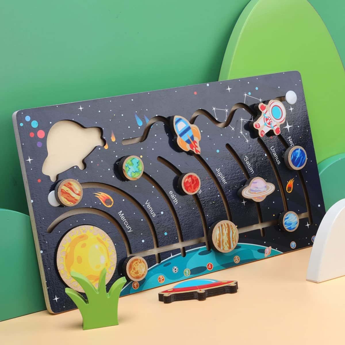 Solar System Model Board with 9 Planets Spaceship Rocket Module Space ...