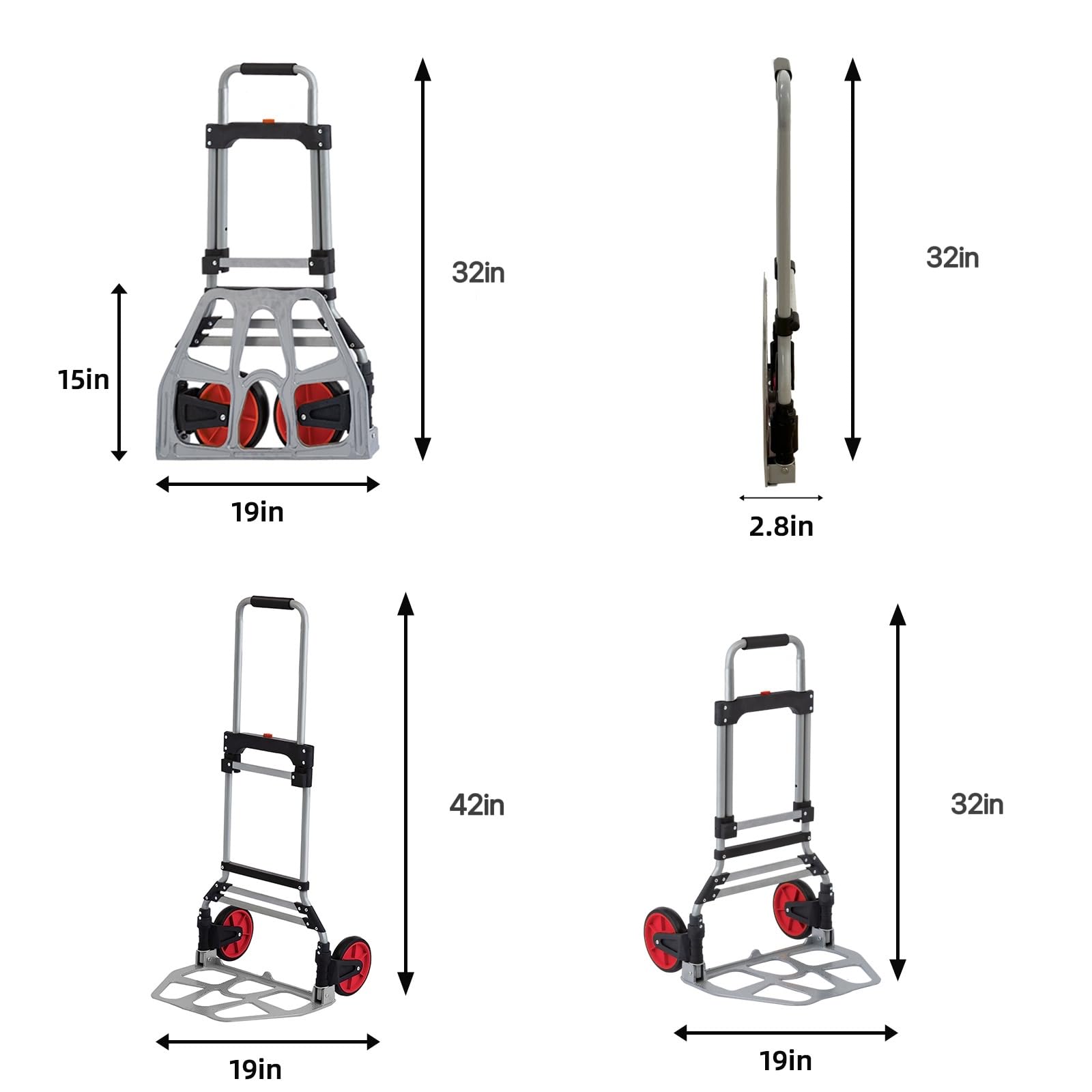 Snapklik.com : LEADALLWAY 265lbs Capacity Large Size Dolly Cart