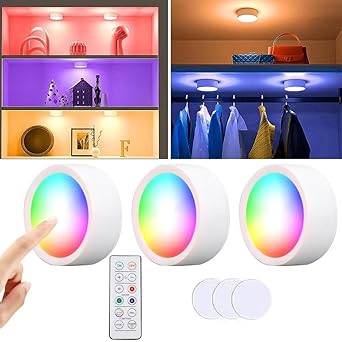 Goodern 3 PCS LED Puck Lights with Remote Control,Wireless Touch Sensor ...