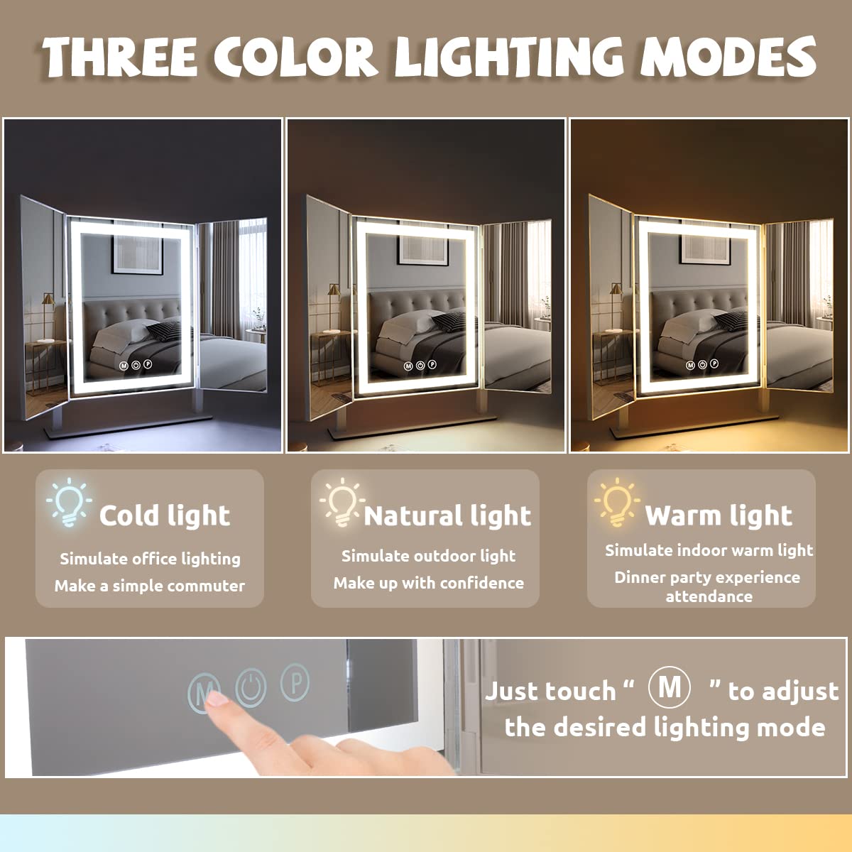 Hansong Trifold Vanity Mirror with Lights Light up Makeup Mirror with ...