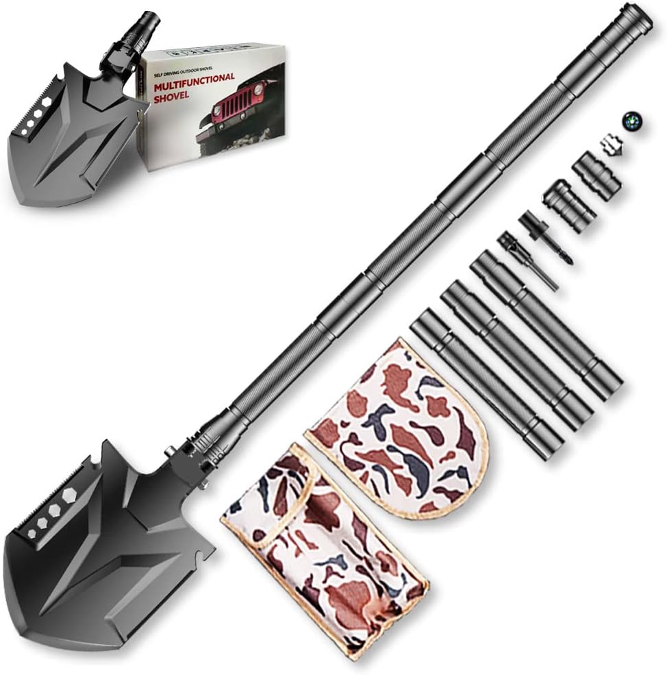 YANTOO 24 in 1 Camping & Hiking Shovel, Much Longer Shovel Handle(33 ...