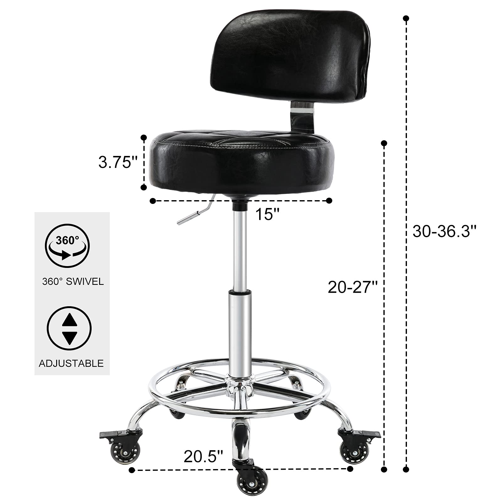 CoVibrant Lockable Stool with Back and Foot Rest Ergonomic Rolling ...