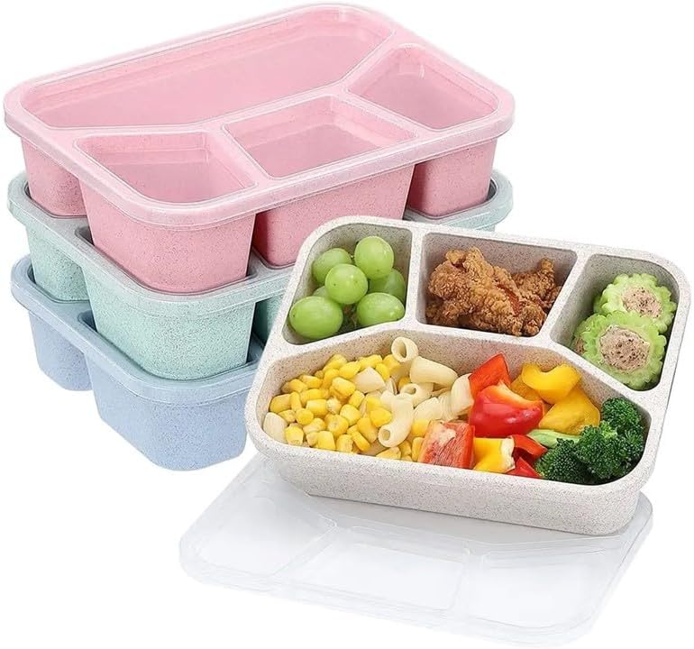Amazon.com: Bento Lunch Box, 4-Compartment Meal Prep Container with Transparent Cover, Freezer ...