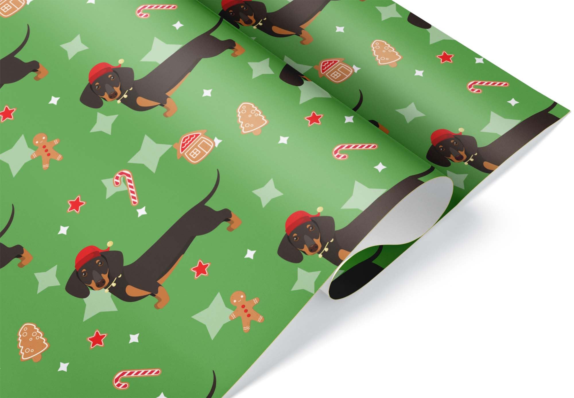 Amazon.com: Cute Christmas Dachshund Gift Wrap, Green Thick X-mas ...