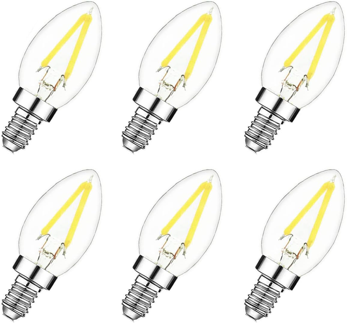KIMROO 2W E12 C7 Candelabra LED Bulbs(6 Pack) 15W Enquivalent E12 Base ...