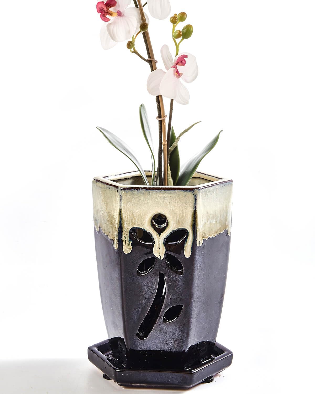 Amazon.com: vensovo Hexagon Ceramic Orchid Pots with Holes and Saucers ...