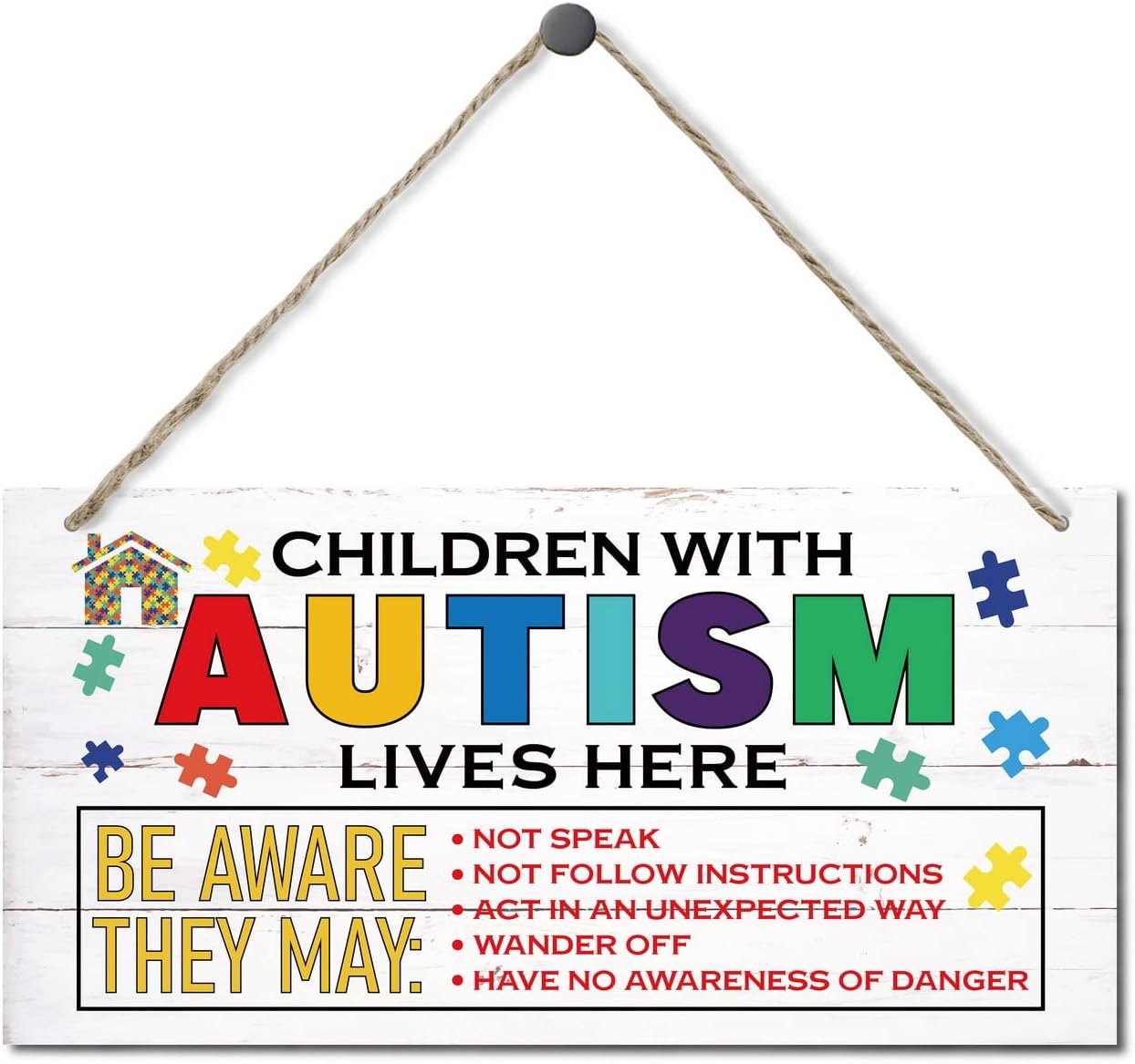 Amazon.com : Children With Autism Lives Here Sign, Hanging Wood Sign ...