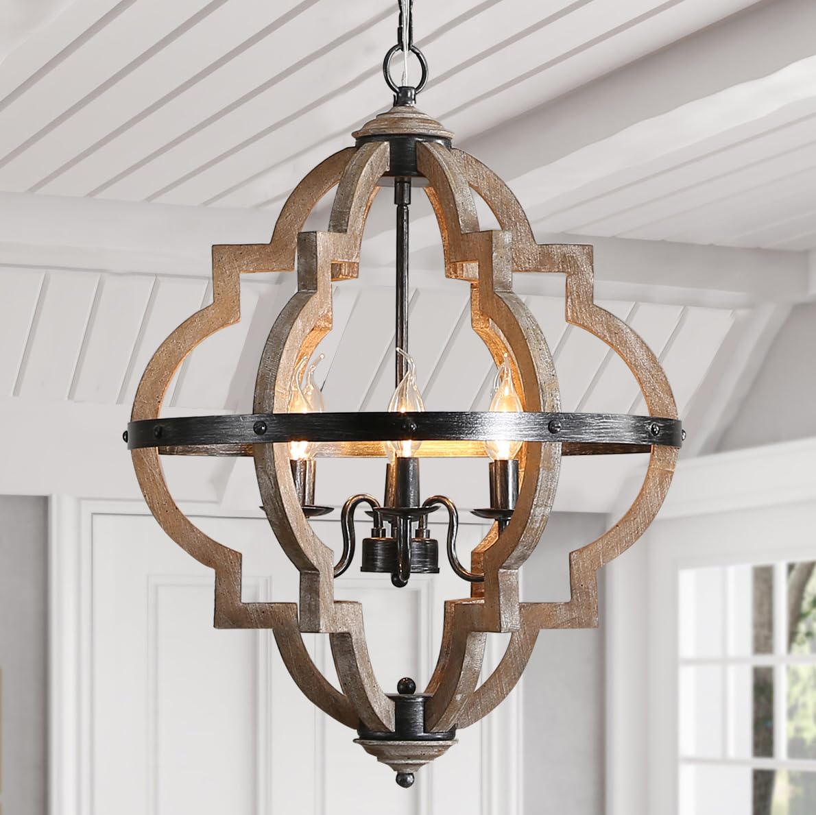26.4" H Wood Modern Farmhouse Orb Chandeliers for Dining Room, 6-Light ...
