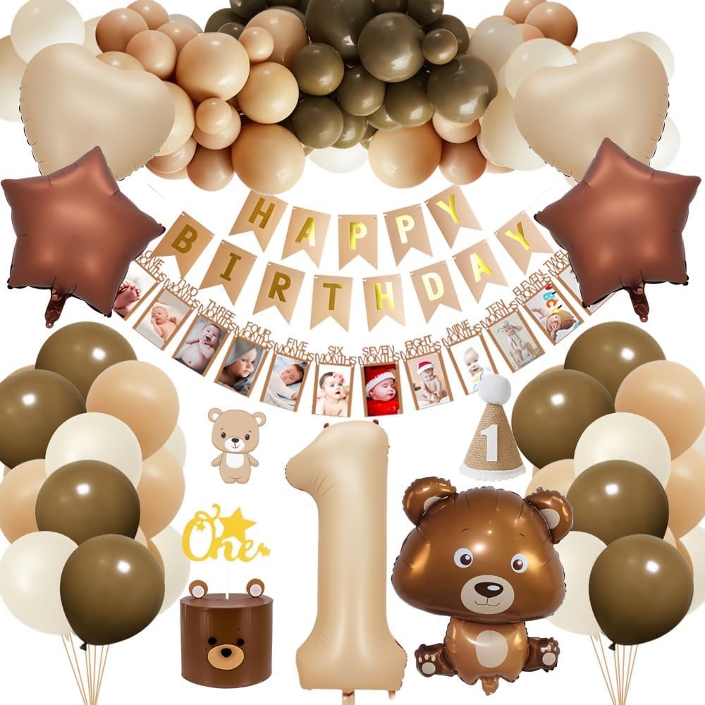 Amazon.com: 1st Birthday Decorations Boy, Bear First Birthday Party ...
