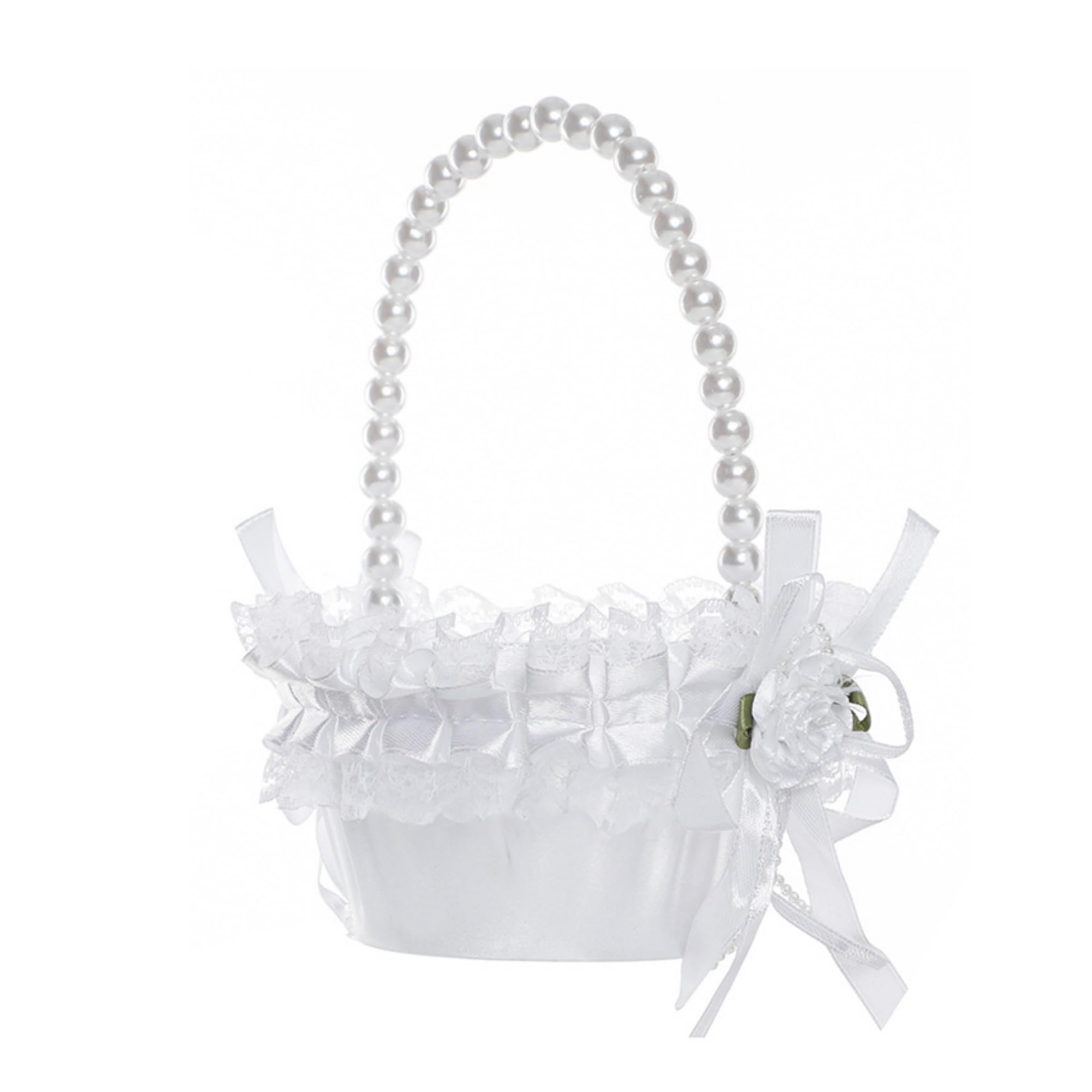 Amazon.com: Wedding Flower Girl Basket with Pearl Handle,Satin Flower ...