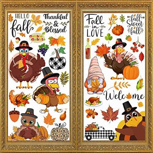 Amazon.com: Hrency Thanksgiving Window Clings Double Sided Fall Leaves ...