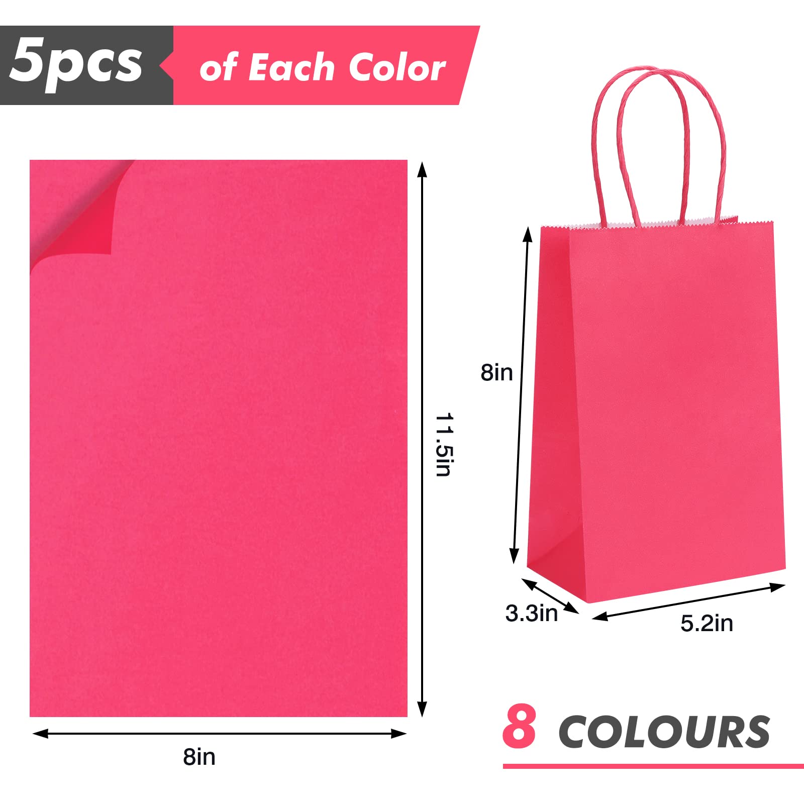 Moretoes 40pcs Gift Bags with 80 Tissues Papers, 8 Colors Bulk Party ...