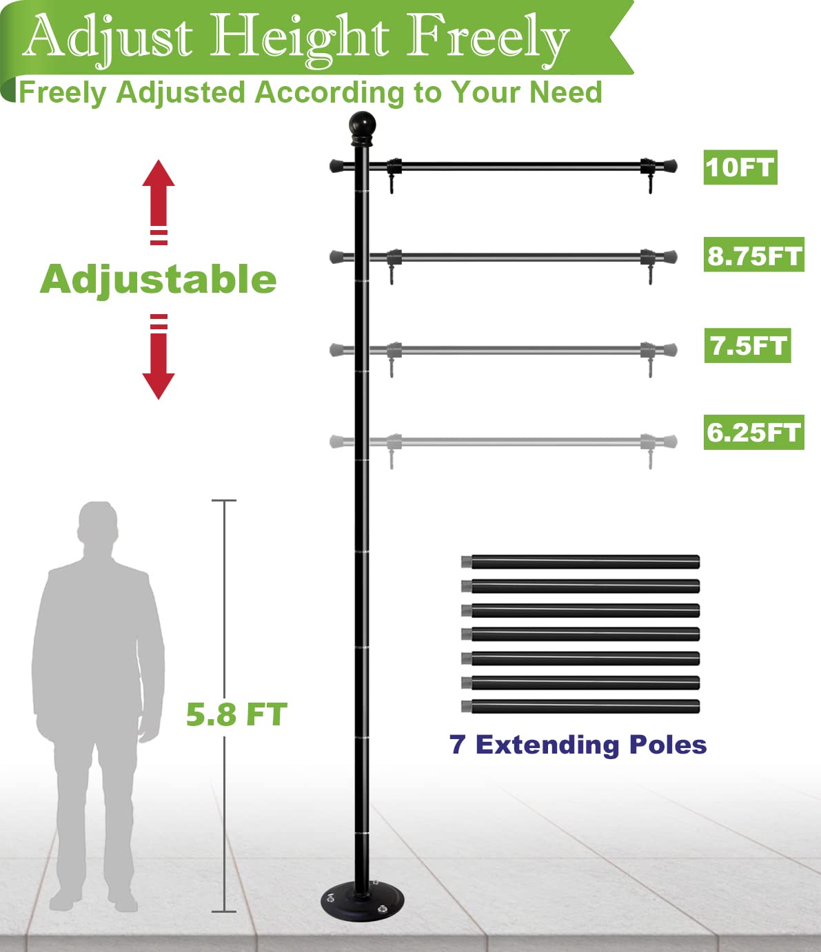 Koutemie 10FT Garden Flag Pole Stand with Metal Base for 3x5 American ...