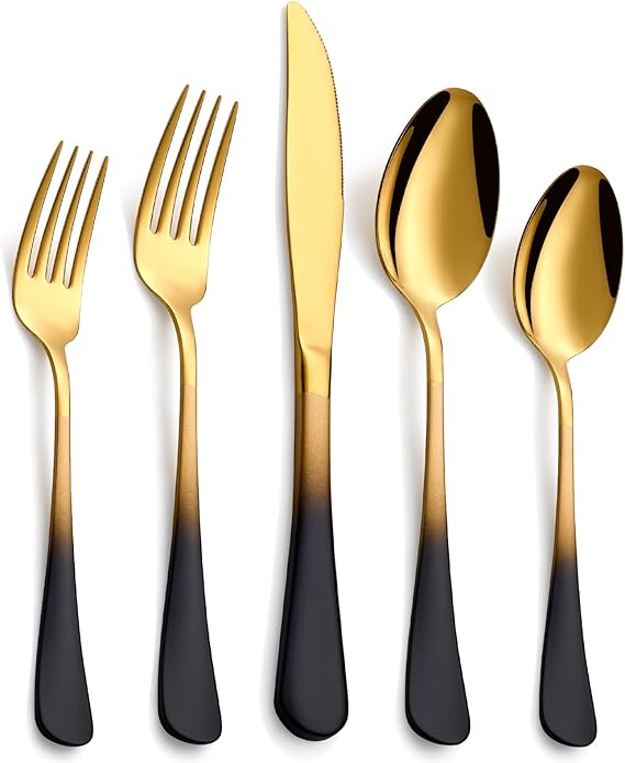 Amazon.com | Moxinox 20-Piece Black Gold Silverware Set, 18/0 Stainless ...