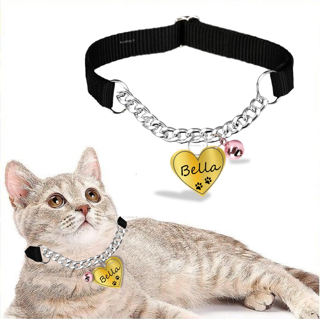 Kraftidy nylon Cat Collar Chain Belt with Name tag id and Bell ...