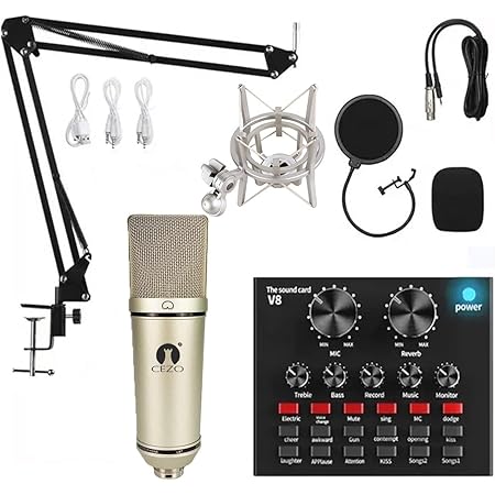 CEZO BM 800 Condenser Microphone Kit Set with V8 Sound Card, Boom Arm ...