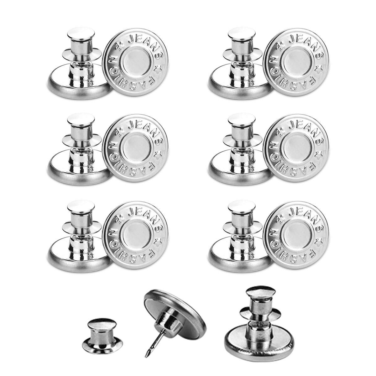 SHISHUO Jean Button Pins,12 Pcs Adjustable Silver No Sew Metal ...