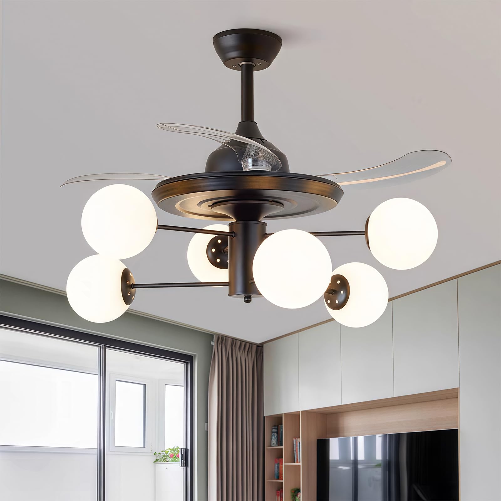 DIGLED Fandelier Ceiling Fan with Light: Modern 6-Light Chandelier with ...