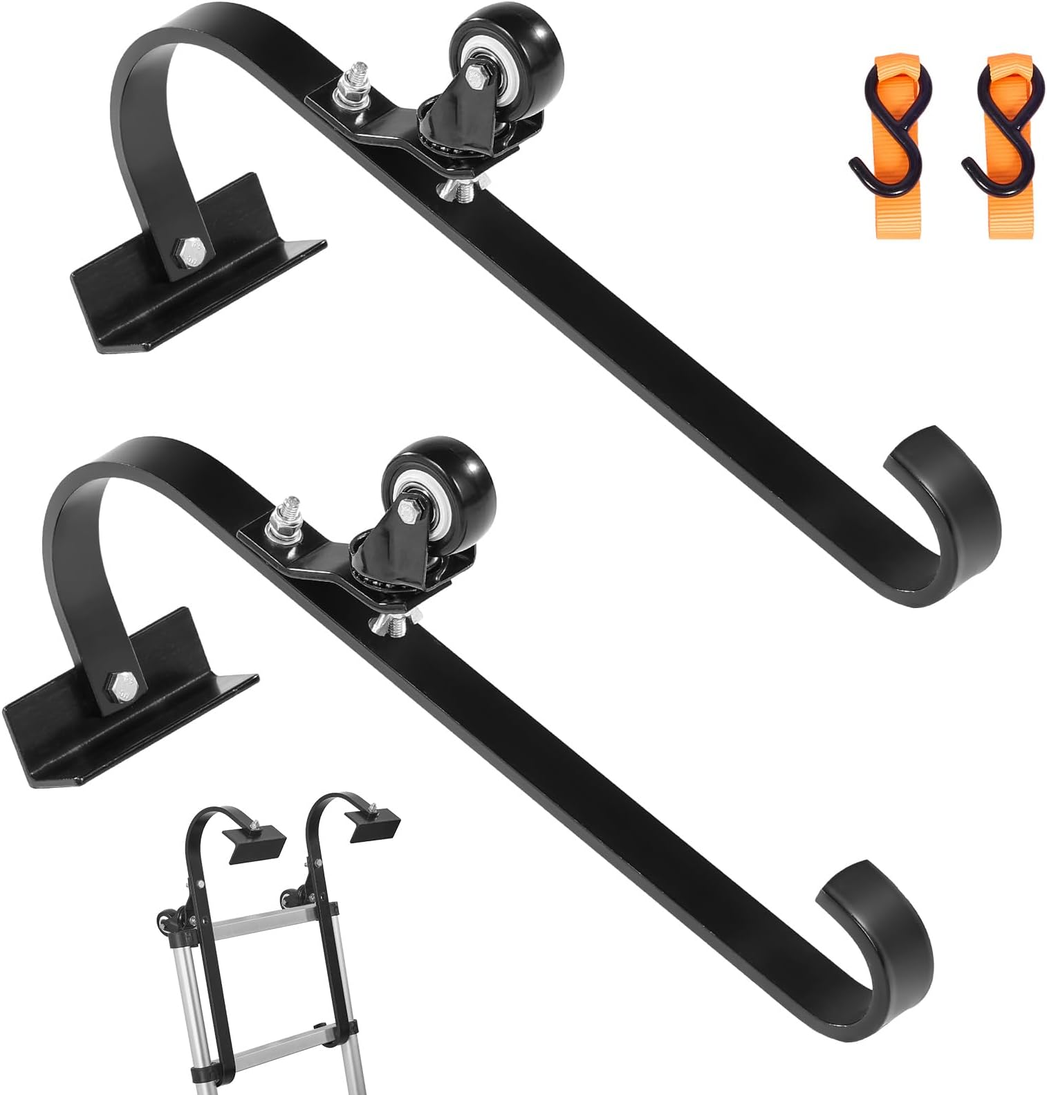 VEVOR Ladder Roof Hook, 2 Pack with Fixed Wheel & Swivel Bar, Wheel ...