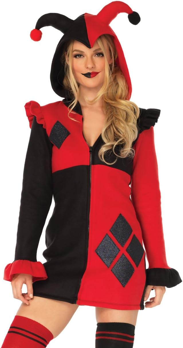 Amazon.com: Leg Avenue Women's Harlequin Cozy Costume Black/Red ...
