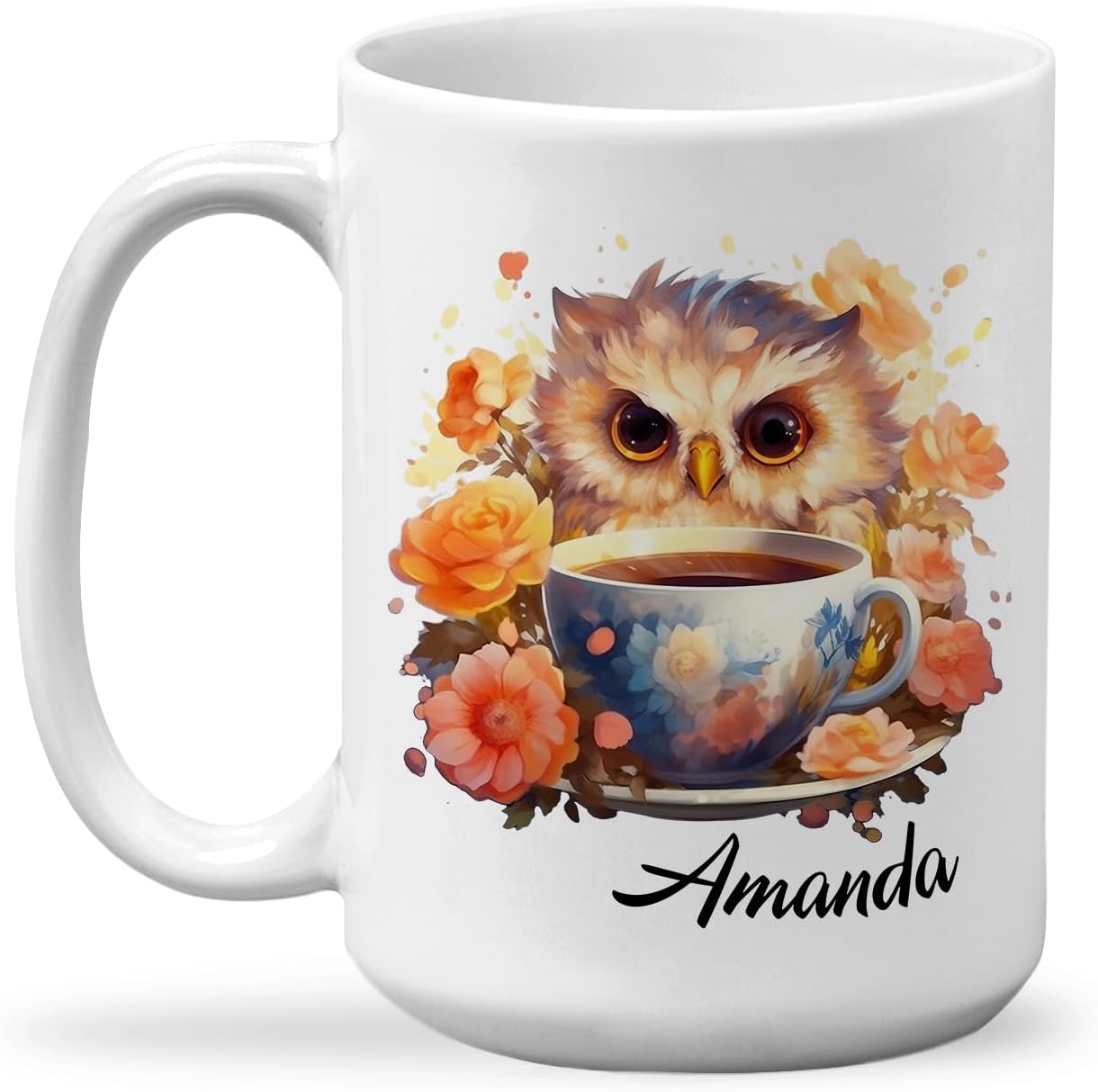 Amazon.com: Personalized Owl Coffee Mug with Name, Customized Floral ...