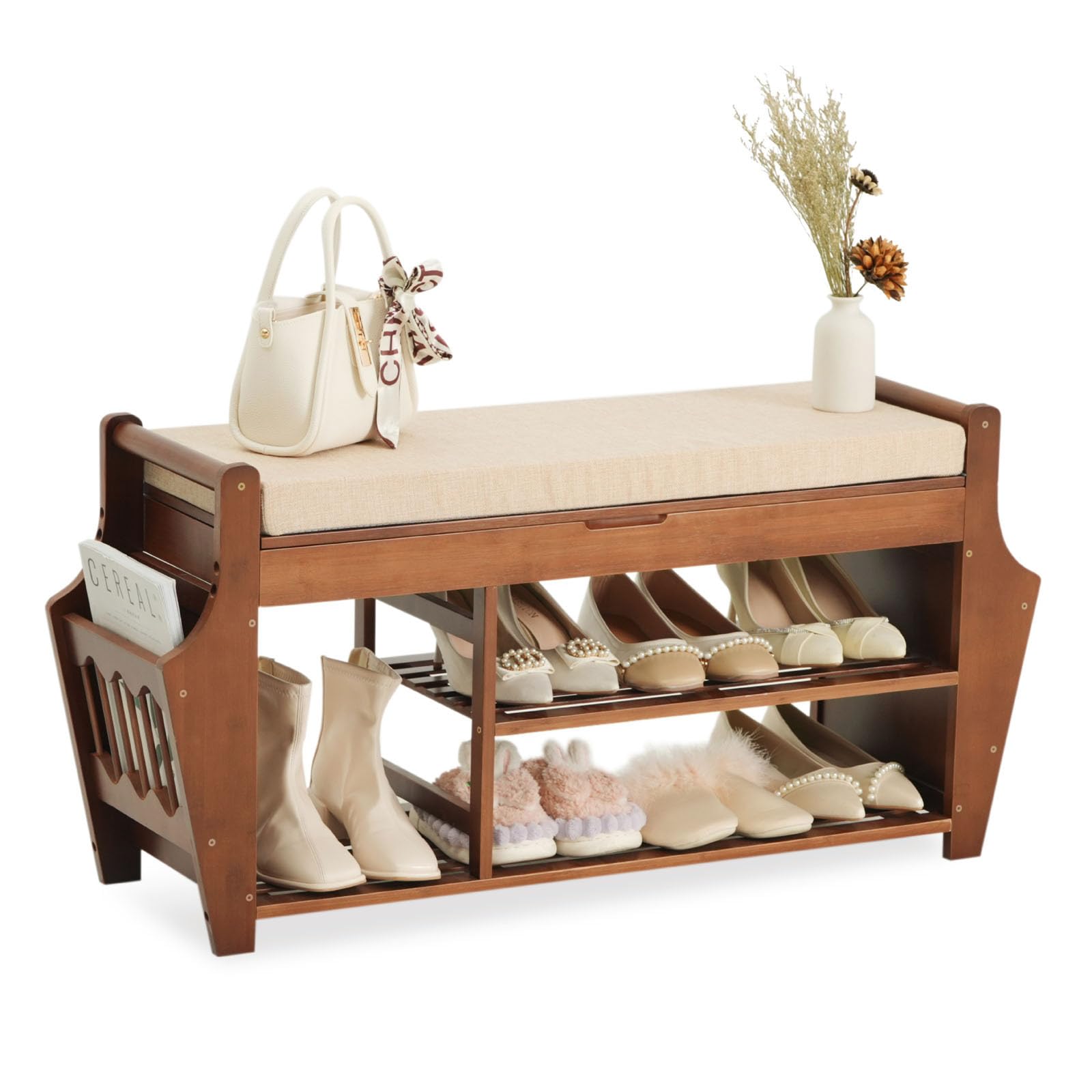 Amazon.com: oakvivo Bamboo Shoe Bench Rack with Storage, 2 Tier ...