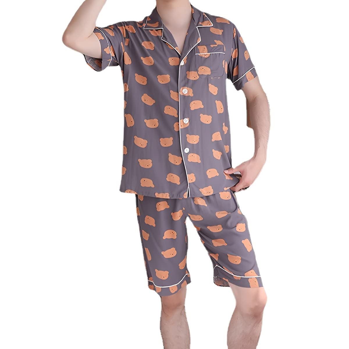 Amazon Mens Pajamas Plus Size - Gauze Button Through Short Sleeve Sleep ...