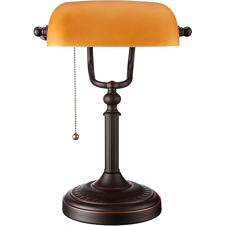 TORCHSTAR Retro Banker's Lamp, Yellow Glass Desk Light, Antique Brass ...