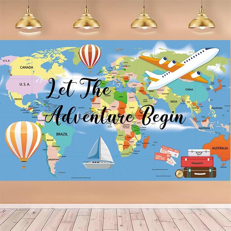 Amazon.com : Adventure Awaits Backdrop Travel Themed World Map ...