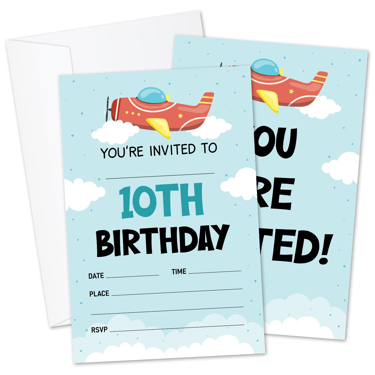 Amazon.com : HONPHAX Invitation Cards -Airplane 10th Birthday Cards ...