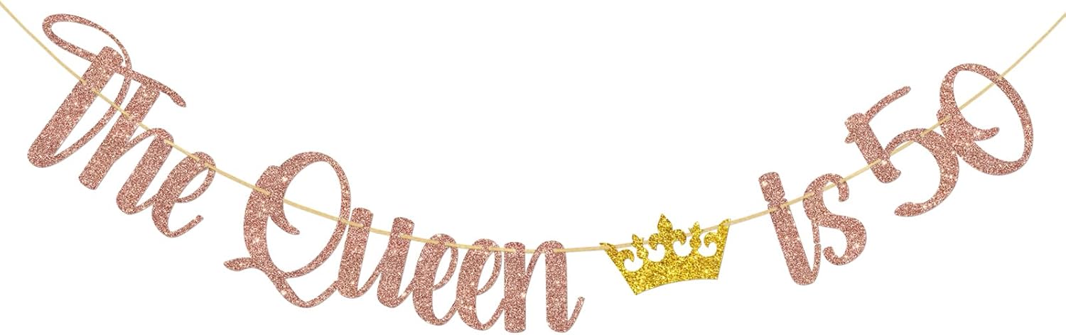 Amazon.com: Helewilk The Queen is 50 Banner/Happy 50th Birthday Party ...