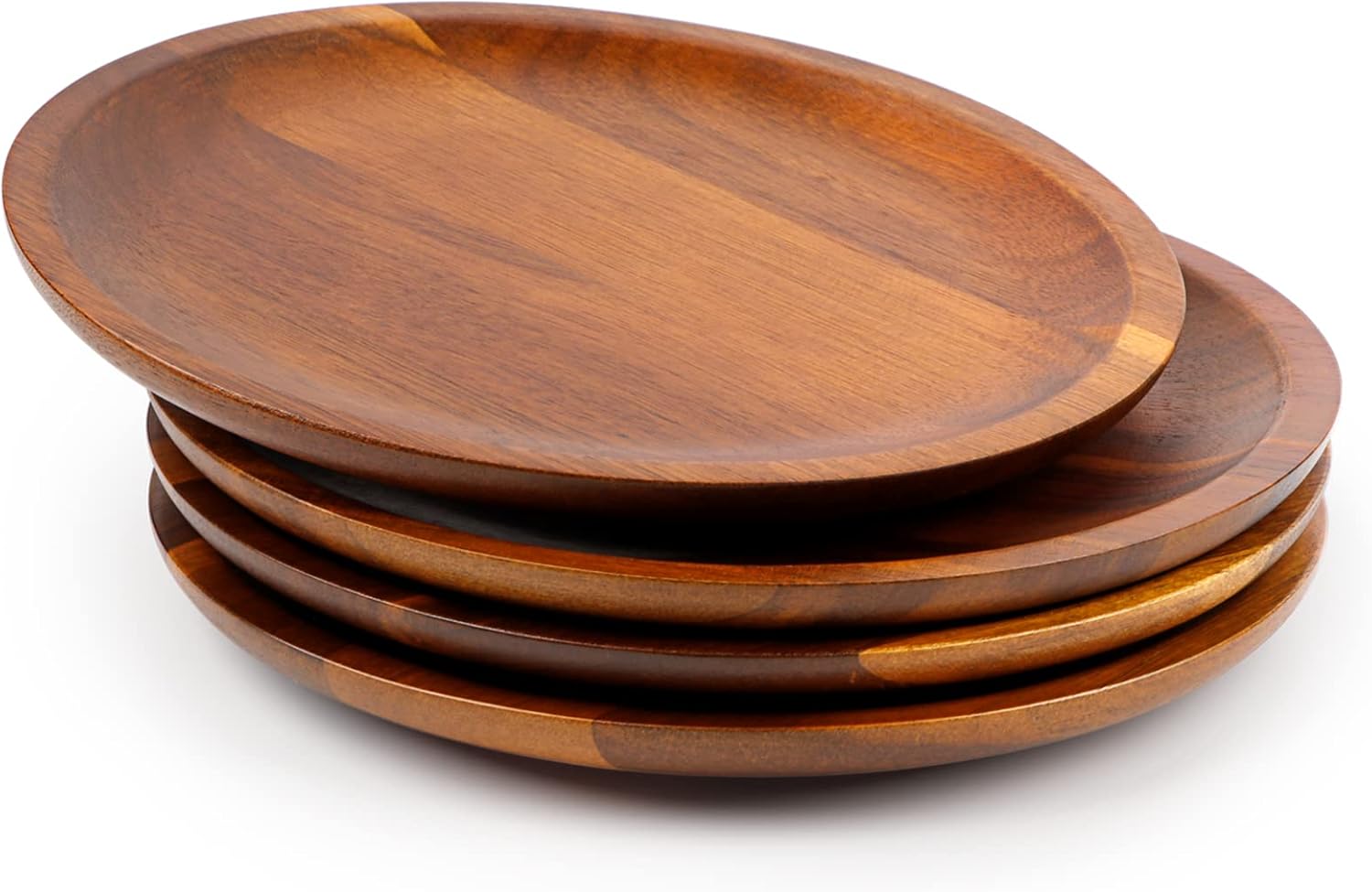 Amazon.com | HOMEXCEL Acacia Wooden Plates Set of 4, 8 Inch Round Wood ...