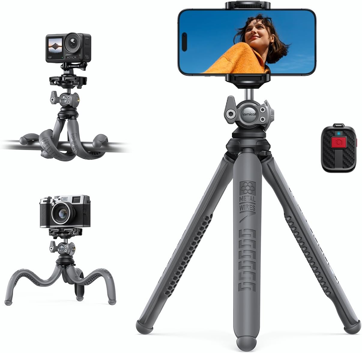 Lamicall Phone Tripod, Flexible Camera Tripod - [3 in 1 Integrated ...