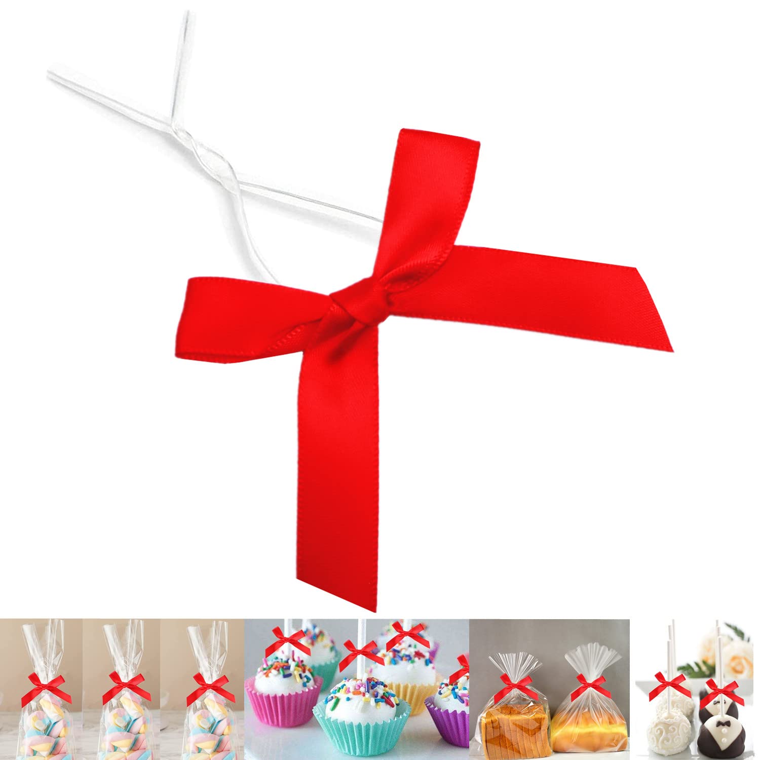 Amazon.com: GUIFIER 50 Pack 3" Red Ribbon Twist Tie Bows, Pre Tied Bows ...