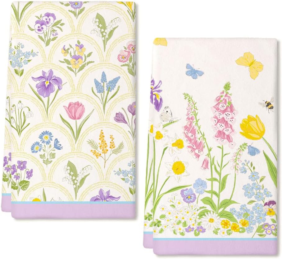 Amazon.com: ARKENY White Flower Spring Kitchen Towels Dish Towels Set ...