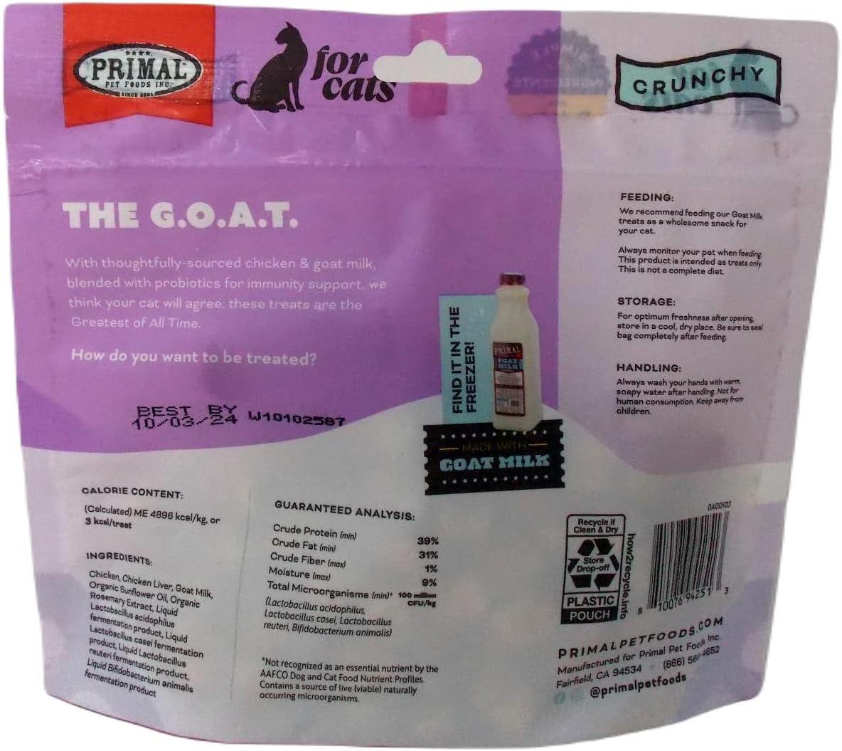 Primal Cat Treats 2 muestras de sabores, (1) cada uno cecina de pollo ...