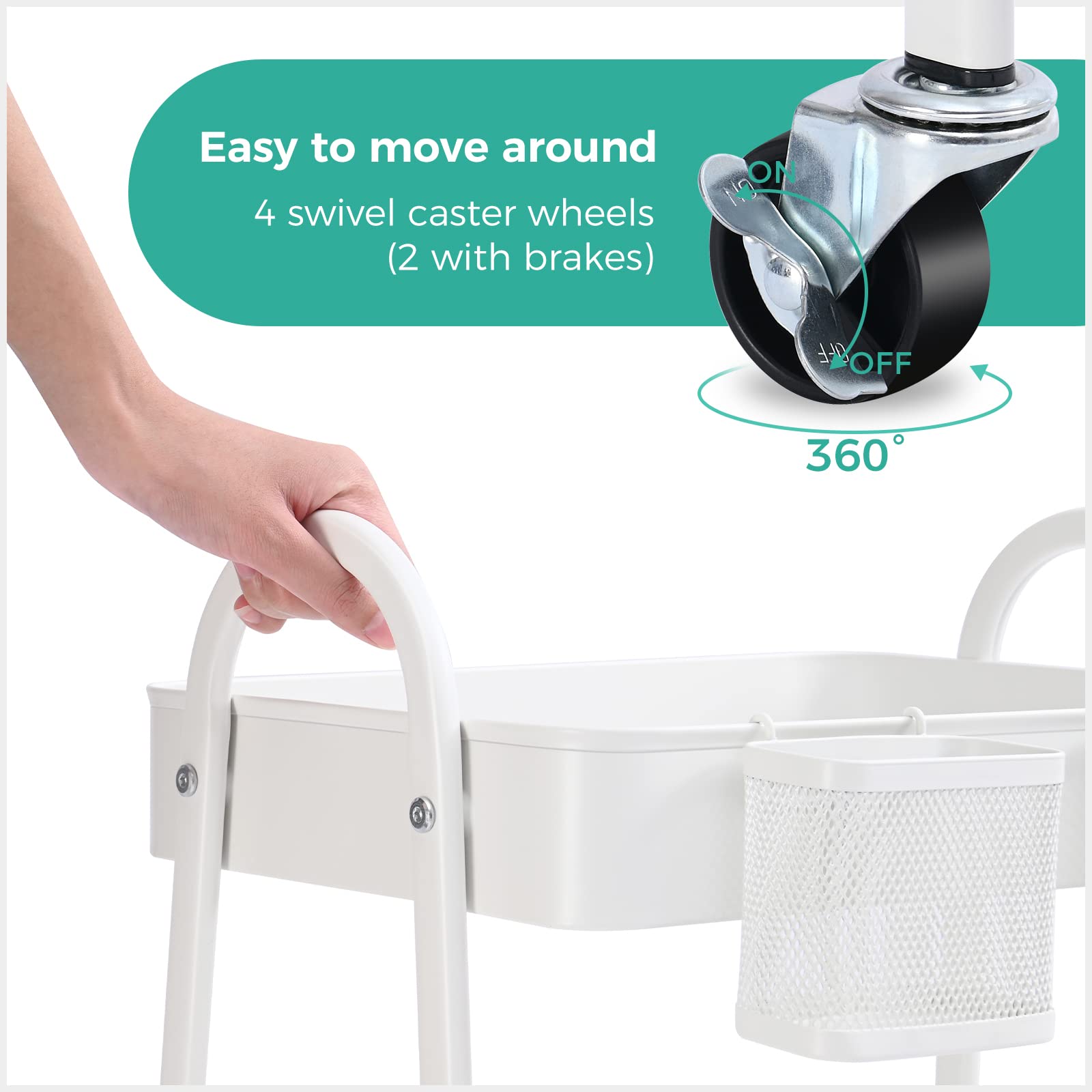 Snapklik.com : KINGRACK 3-Tier Rolling Cart, Metal Rolling Storage Cart