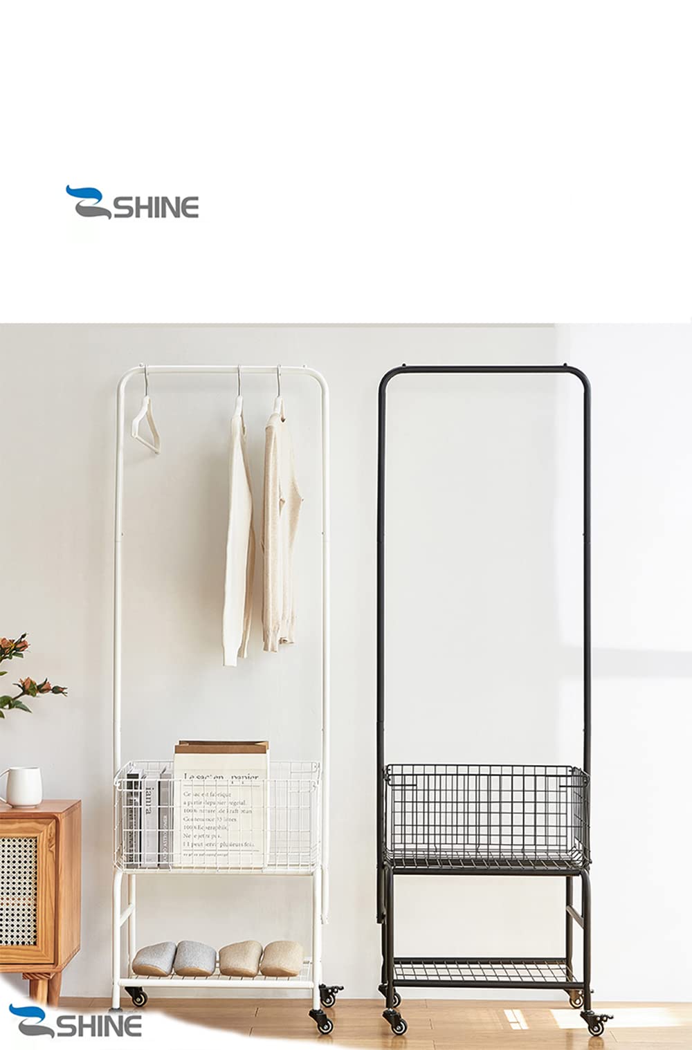 Laundry rack with basket,Movable laundry basket with hanger,laundry ...