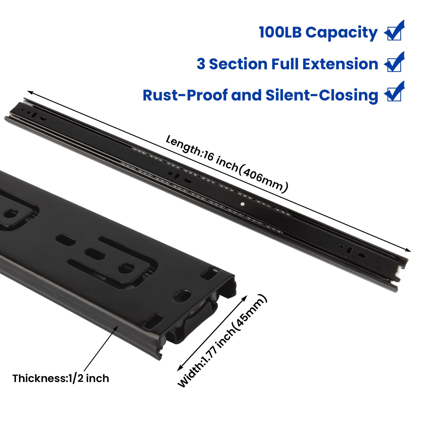 Snapklik.com : 6 Pairs Full Extension Ball Bearing Drawer Slides 16 ...