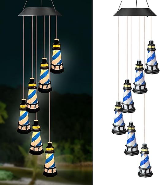 Amazon.com : Lighthouse Wind Chimes Outdoors Solar Hanging Lighthouse ...
