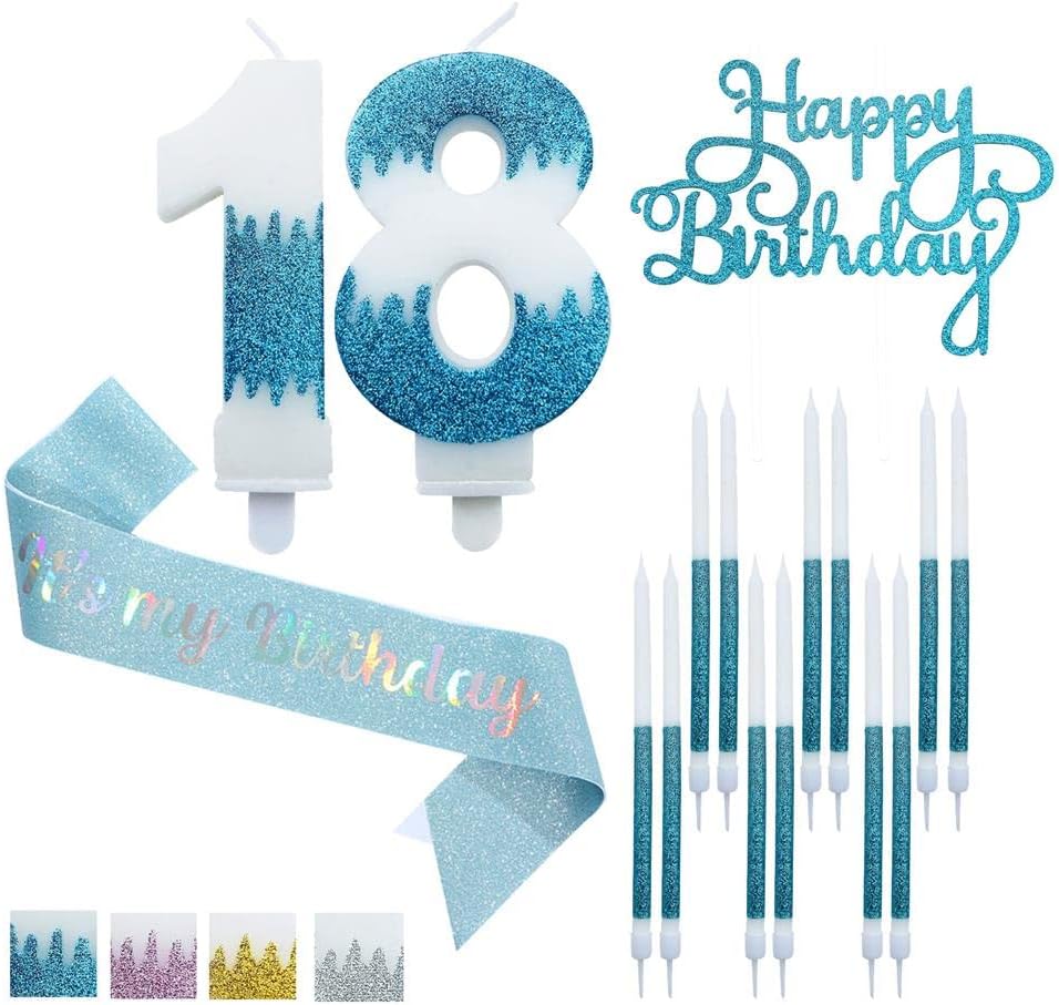 Amazon.com: Number 18 Birthday Candles, 18th Birthday Set 12 Count ...