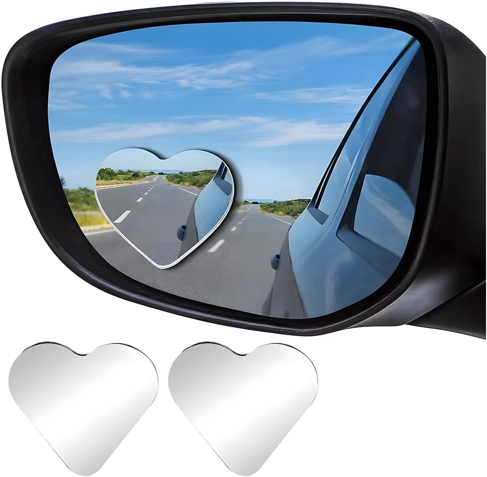 2PCS Car Blind Spot Mirrors, Heart Shaped Wide Angle Vehicle Blindspot ...