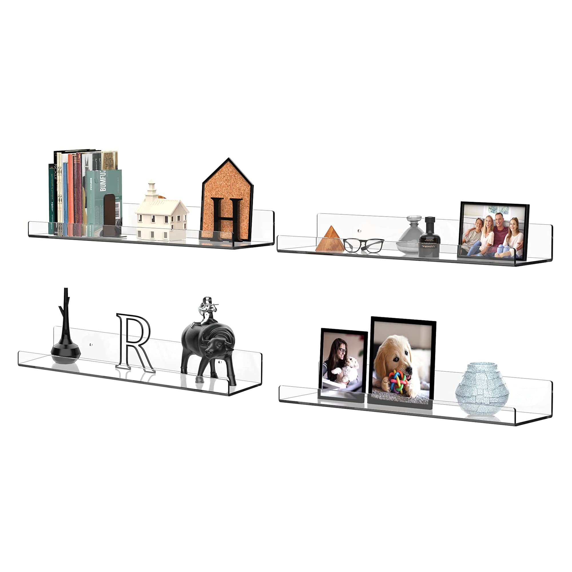 Buy Acrylic Shelves Shelf for Wall Storage Organizer, 4 Pack, 15" Long ...