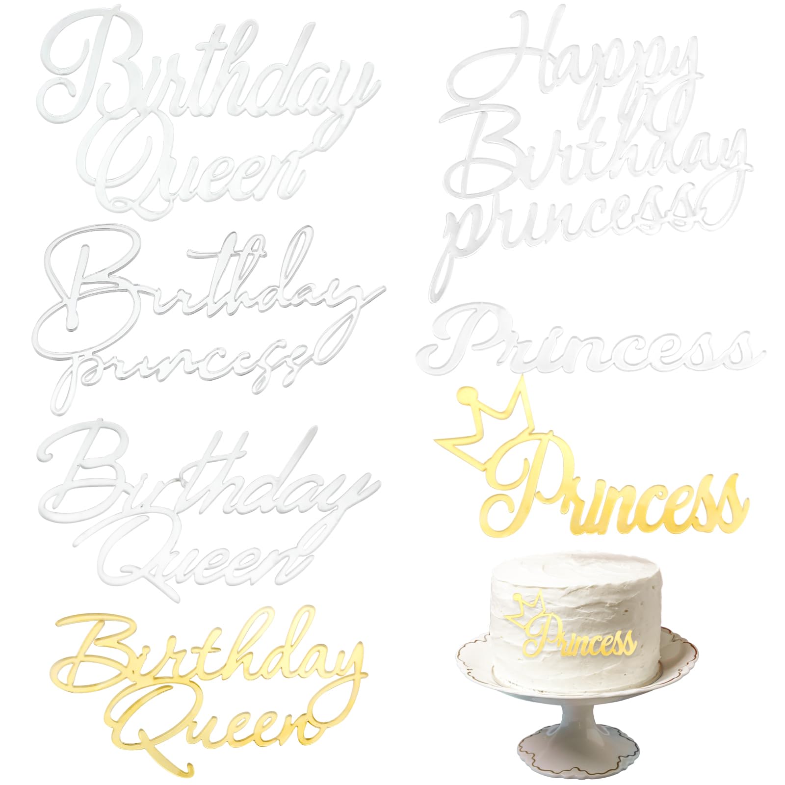 Snapklik.com : 7 PACK Birthday Queen Cake Topper, Gold Silver Happy ...