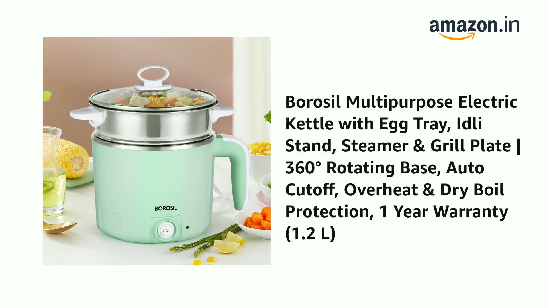 Watch Borosil Multipurpose Electric Kettle with Egg Tray, Idli Stand ...