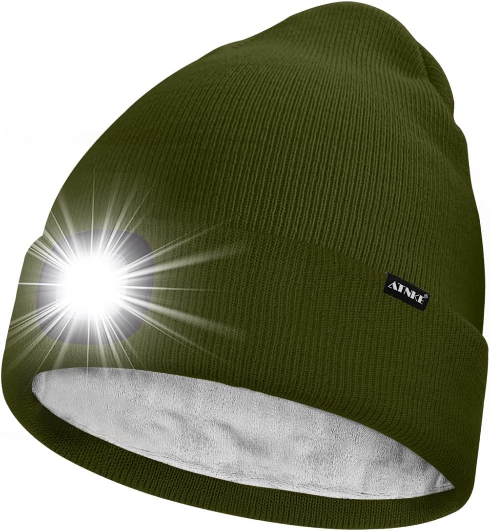 ATNKE LED Lighted Beanie Hat,USB Rechargeable 4 LED Running Headlamp ...