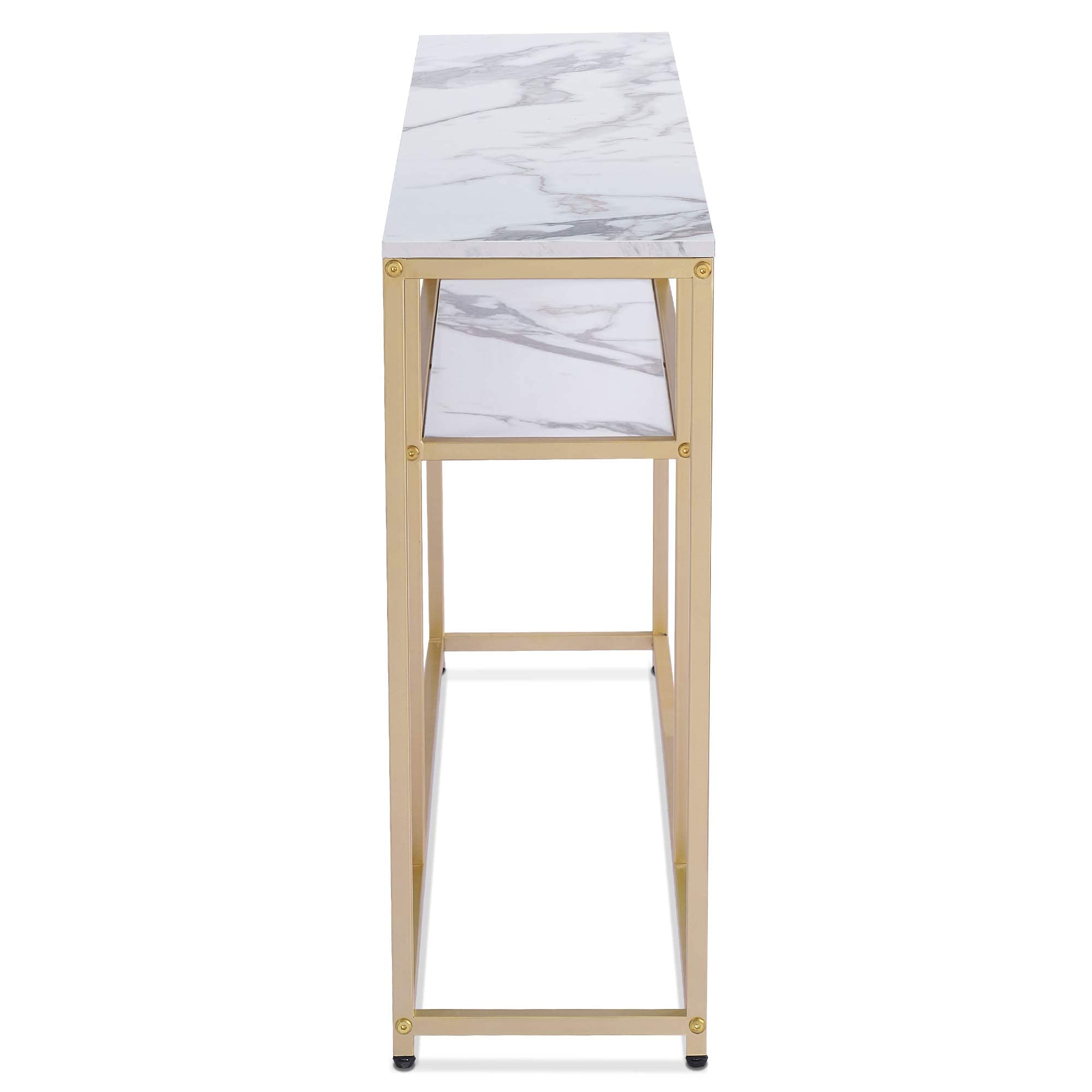 Ivinta Narrow Console Table, White Marble Sofa Table Small TV Entryway ...