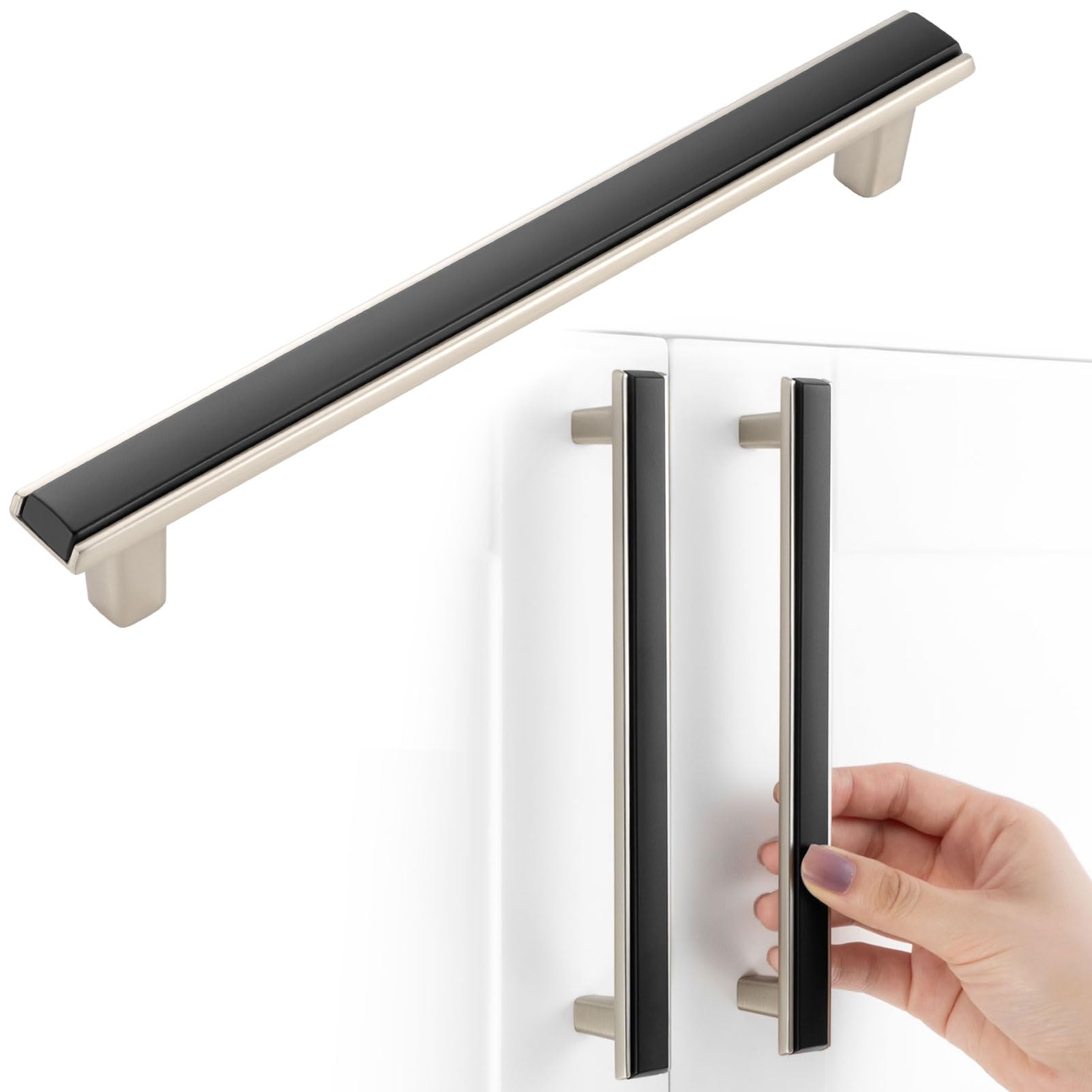 BEROSSA Black and Nickel Cabinet Pulls, Kitchen Cabinet Handles, 6-1/4 ...