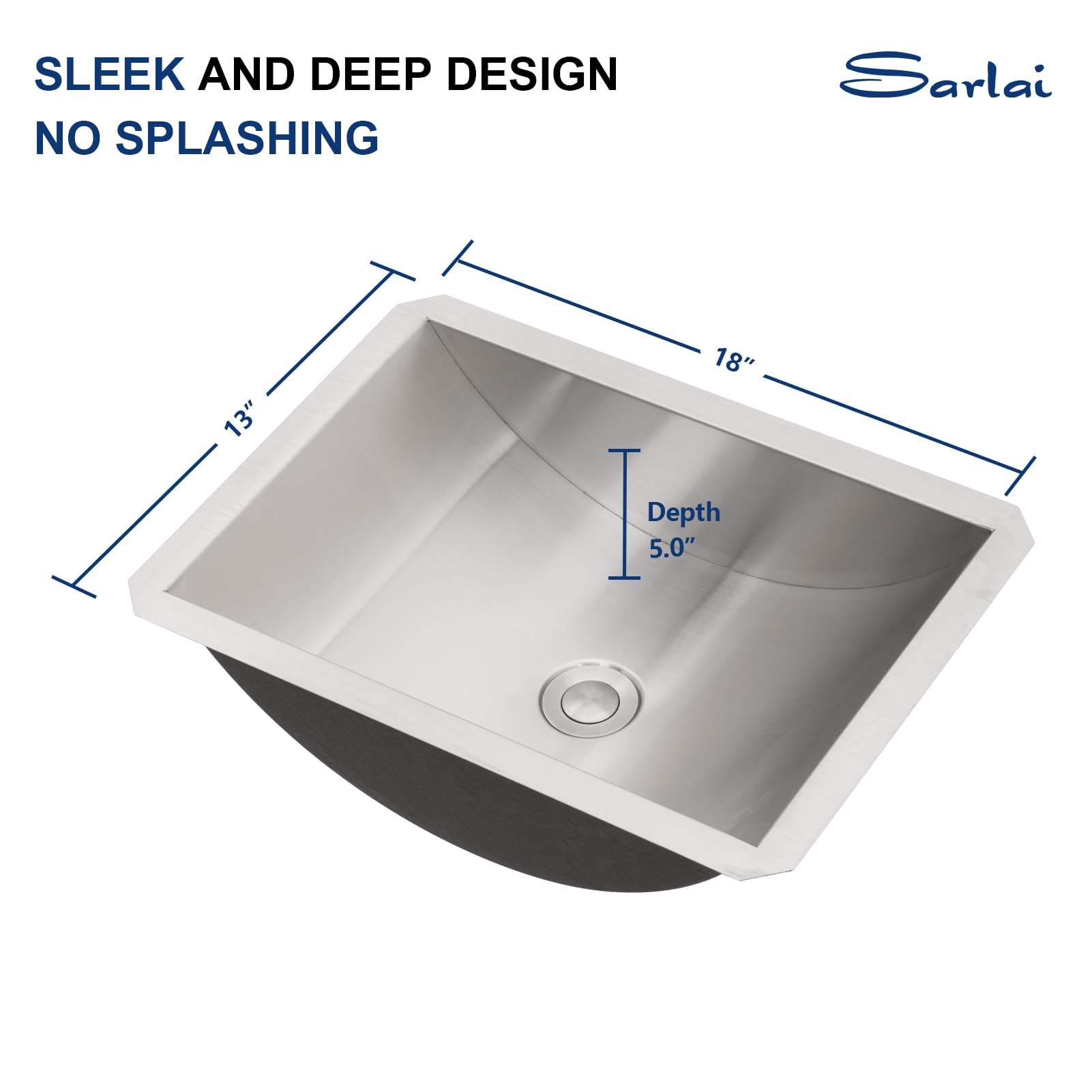 Snapklik.com : Sarlai Stainless Steel Bathroom Sink Undermount - 18"x13" Bathroom Vanity Sink ...